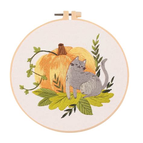 Diy Cat Embroidery Starter Kit With Embroidery Hoops Threads Needles