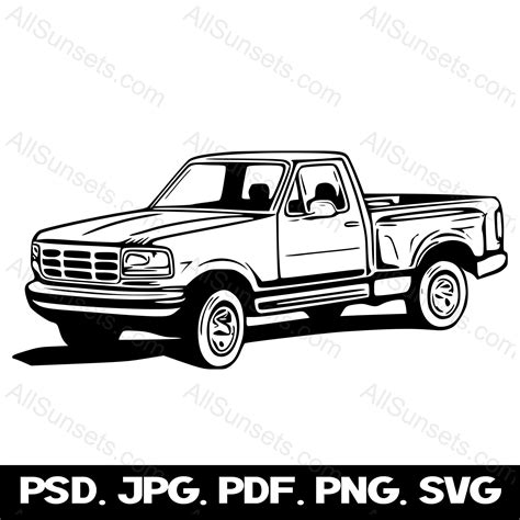 Pickup Truck Stepside Svg 1990s 90s Square Body Vehicle Vector Graphic Clipart Png Psd  Pdf