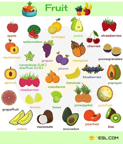 List Of Popular Fruit Names With The Picture Fruits And