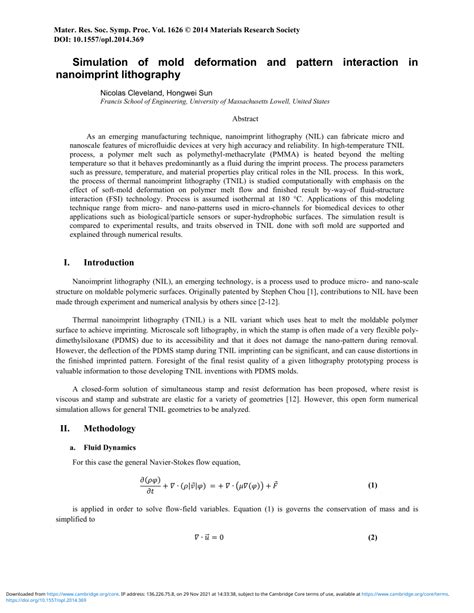 Pdf Simulation Of Mold Deformation And Pattern Interaction In Nanoimprint Lithography