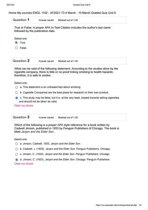 Graded Quiz Unit 6 1 1 Engl 1102 2021 3 5 Graded Quiz Unit 6 My Uopeople Mod Quiz Attempt