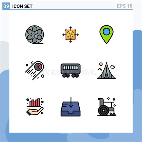 Filledline Flat Color Pack Of 9 Universal Symbols Of Passenger Statistics Target Pie Pin