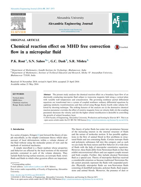 Pdf Chemical Reaction Effect On Mhd Free Convection Flow In A Micropolar Fluid