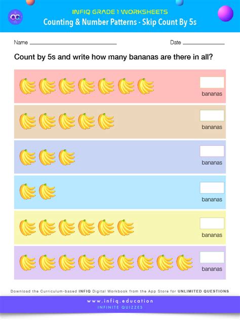 Counting And Number Patterns Skip Count By 5s Count By 5s And Write How Many Bananas Are There