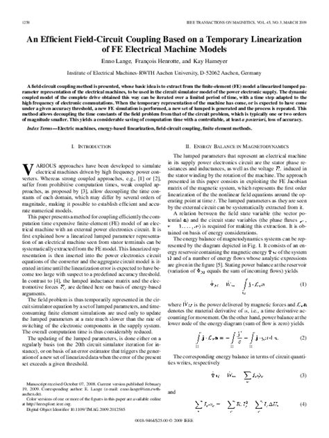 Pdf An Efficient Field Circuit Coupling Based On A Temporary