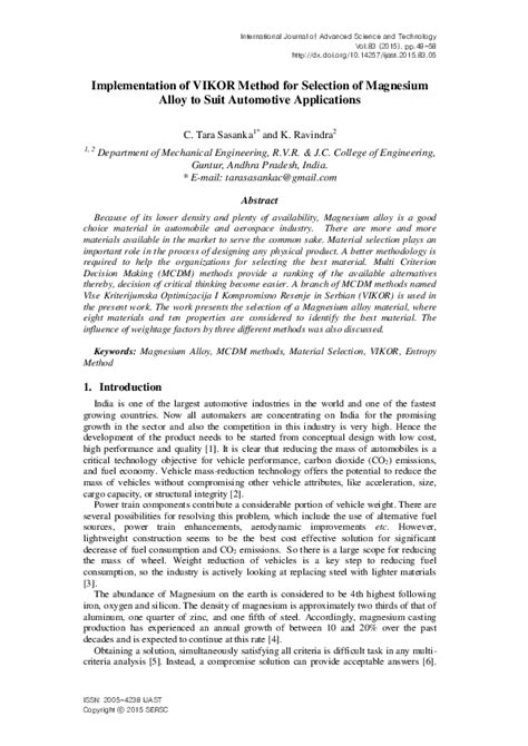 Pdf Implementation Of Vikor Method For Selection Of Magnesium Alloy