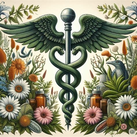 A Drawing Of A Medical Symbol With A Medical Symbol And Flowers