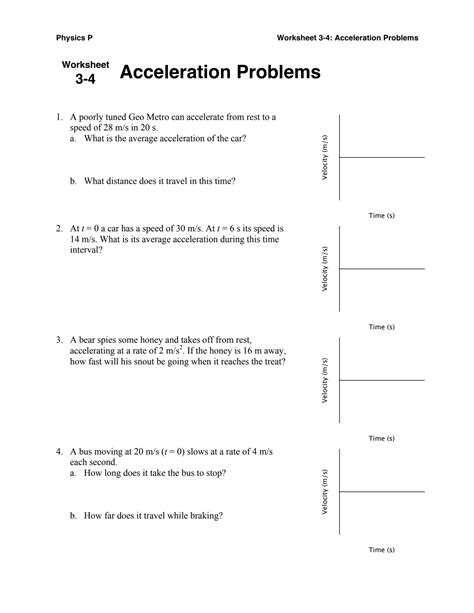 Solution 3 4 Worksheet Acceleration Problems Studypool