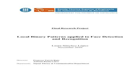 Pdf Local Binary Patterns Applied To Face Detection And Recognition Dokumentips