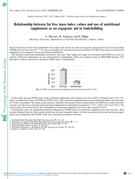 Pdf Relationship Between Fat Free Mass Index Values And Use Of