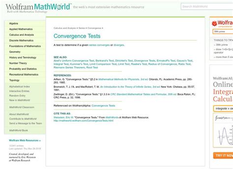 Wolfram Math World Convergence Tests Handout For 9th 10th Grade Lesson Planet