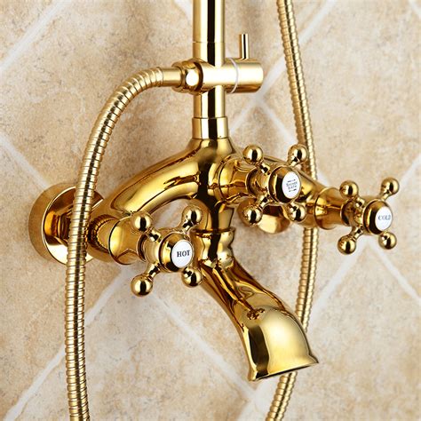 8 Modern Solid Brass Shower System Hand Shower In Gold Homary