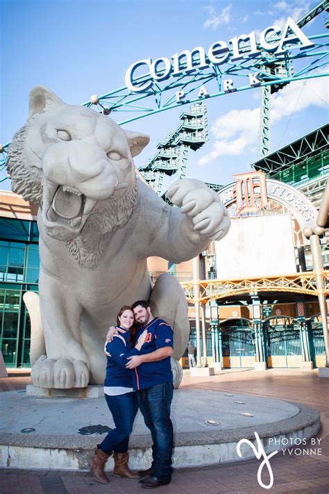 Brittany And Andys Baseball Stadium Engagement Session At Commerica Park Photos By Yv