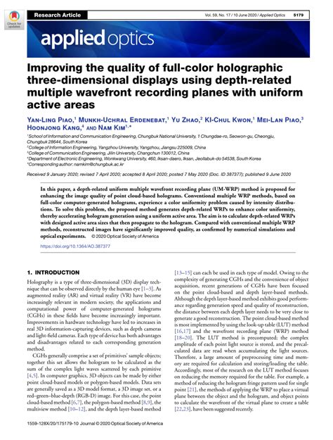 Improving The Quality Of Full Color Holographic Three Dimensional