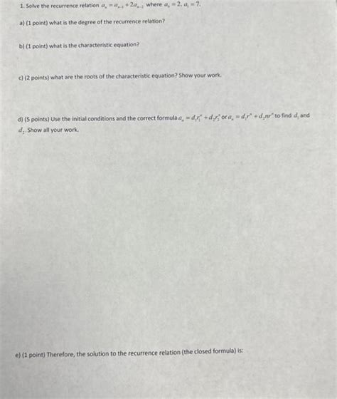 solved 1 solve the recurrence relation an an−1 2an −1