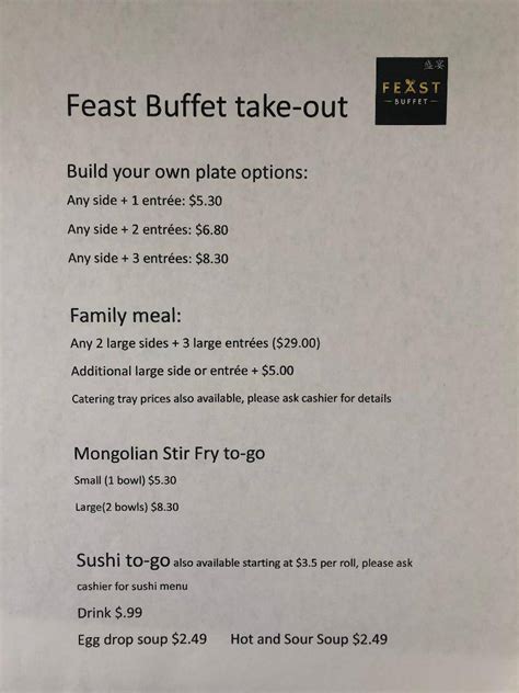 Menu At Feast Buffet Restaurant Orem