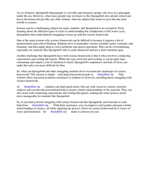 Spongebob Science Homework Pdf Science Homework