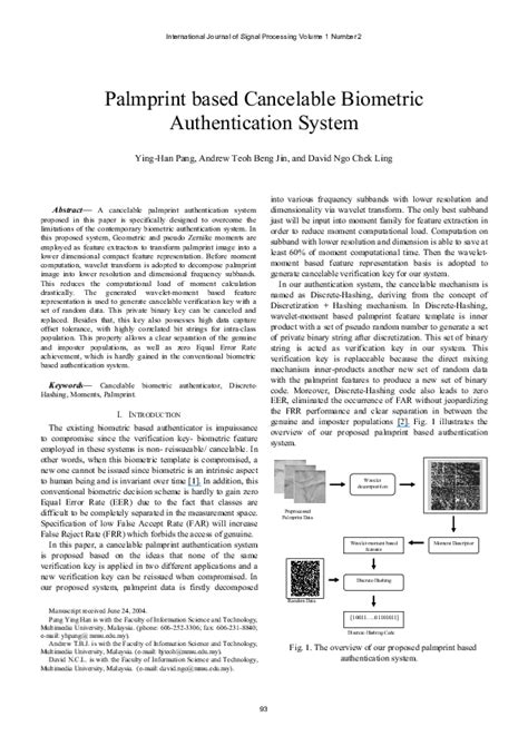 Pdf Palmprint Based Cancelable Biometric Authentication System David Ngo