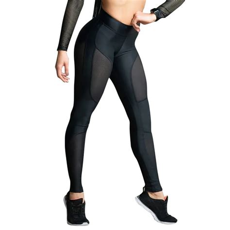 Feitong See Through Workout Leggings Women Solid High Waist Fitness