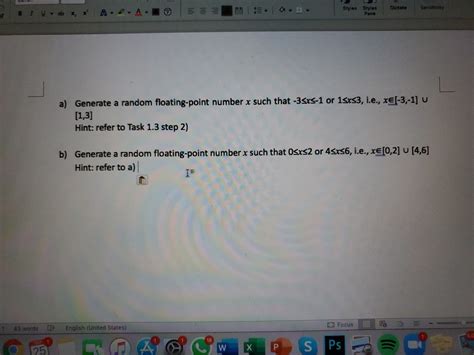 Solved A Generate A Random Floating Point Number X Such