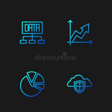 Set Line Cloud And Shield Pie Chart Infographic Data Analysis And