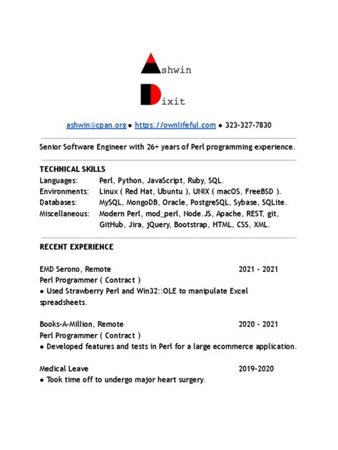 Ashwin Dixit Cv 20211019 Pdf Perl Application Software