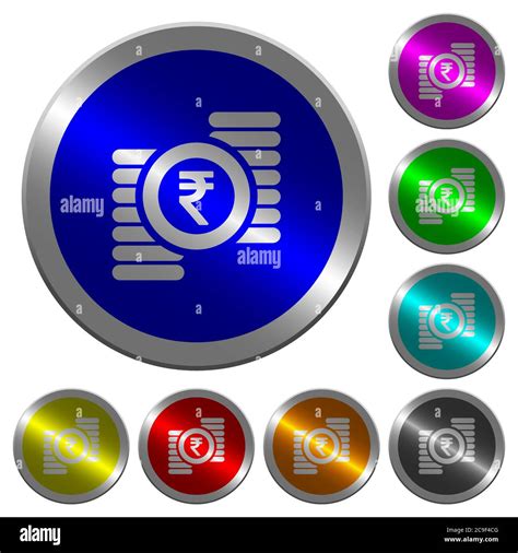 Indian Rupee Coins Icons On Round Luminous Coin Like Color Steel Buttons Stock Vector Image