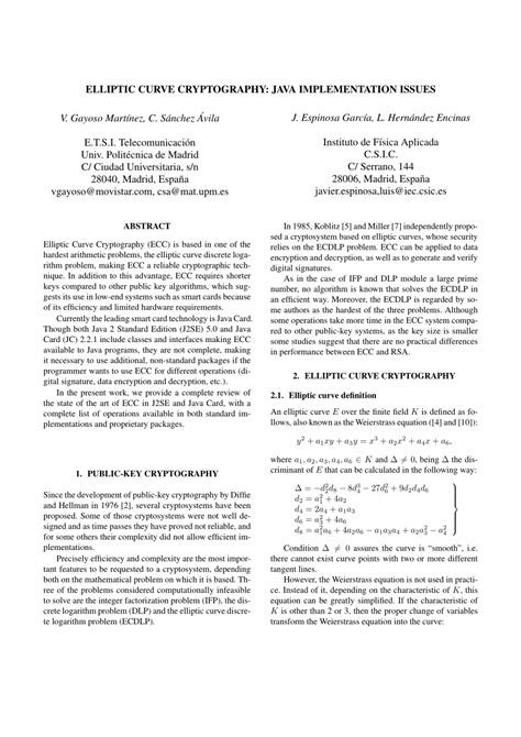PDF Elliptic Curve Cryptography Java Implementation Issues