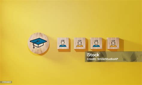 나무 블록에 남자와 여자 학생 아이콘입니다 성공을 위한 교육 개념 0명에 대한 스톡 사진 및 기타 이미지 0명 Educational Institutions And
