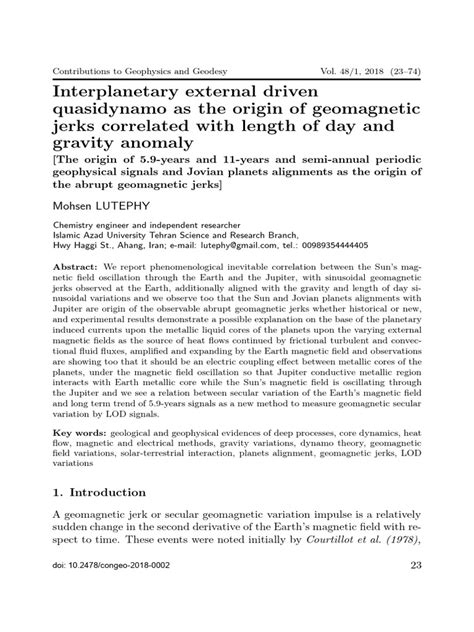 2018 Interplanetary External Driven Geo Dynamo As The Origin Of The