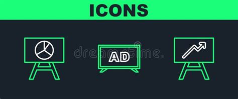 Set Line Board With Graph Chart And Advertising Icon Vector Stock Vector Illustration Of