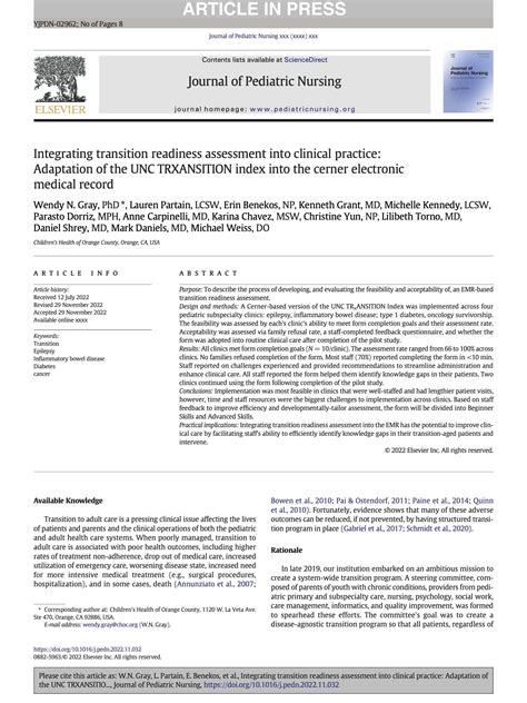 Gray In Press Integrating Transition Readiness Into Cerner Emr Chapman University