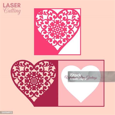 브로셔 결혼식 초대장 또는 발렌타인 데이 인사말 카드에 대한 패턴 하트 접이식 카드의 레이저 컷 템플릿 결혼식에 대한 스톡 벡터