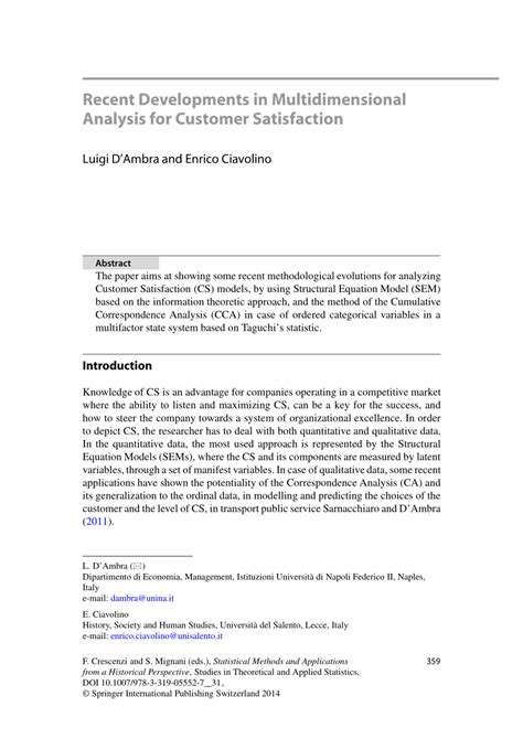Pdf Recent Developments In Multidimensional Analysis For Customer