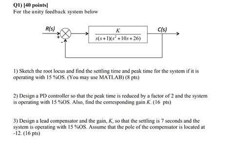 Solved Q1 140 Points For The Unity Feedback System Below