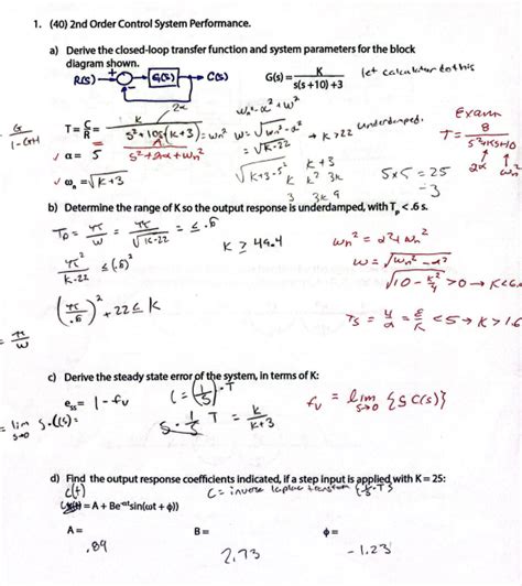 Solved 1 40 2nd Order Control System Performance A