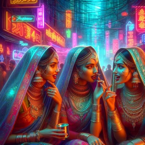 Traditional Women Gossiping About Their Sex Lives In A Futuristic City