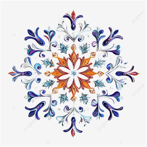 Colorful Snowflake With Intricate Symmetrical Patterns Snowflake Abstract Symmetry Png