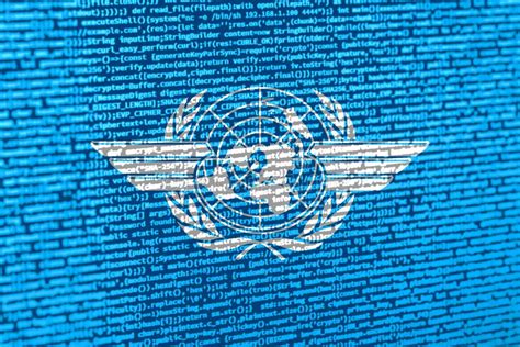 Flag Of Icao Over Digital Code Concept Of Cybersecurity Innovation And Digital Infrastructure