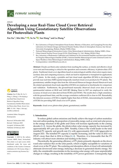 pdf developing a near real time cloud cover retrieval algorithm using