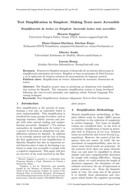 Pdf Text Simplification In Simplext Making Text More Accessible