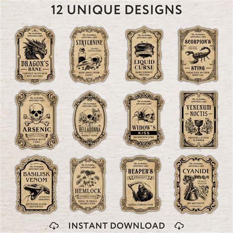 Apothecary Printable Labels Vintage Halloween Poison Label Wizard