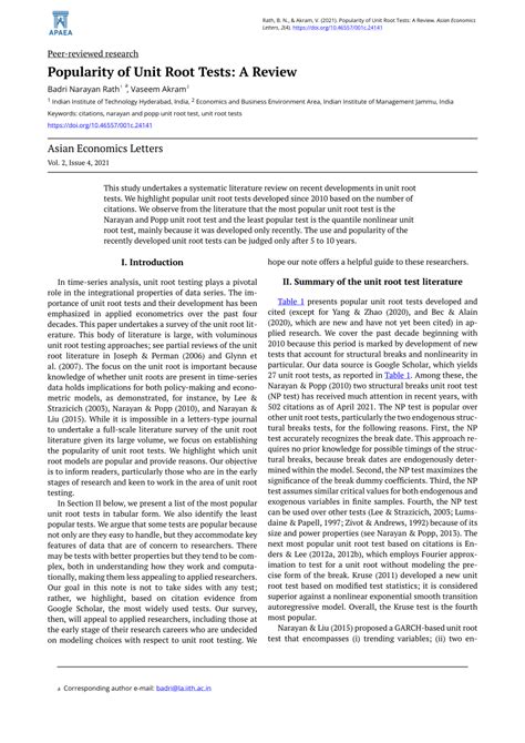 Pdf Popularity Of Unit Root Tests A Review