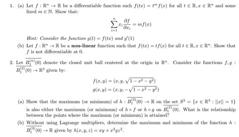 Solved A Let Frn→r Be A Differentiable Function Such