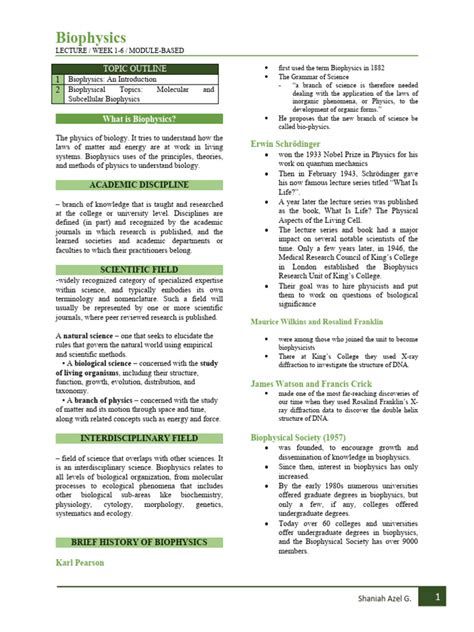 Biophysics Lecture Prelims Reviewer Pdf Protein Structure