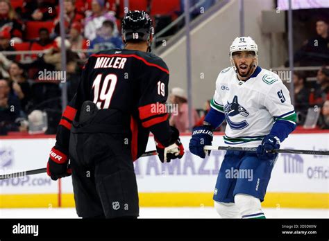 Carolina Hurricanes Kandre Miller 19 Chirps At Vancouver Canucks