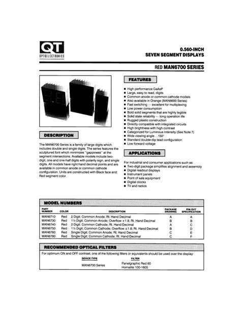Man6780 0 560 Inch Seven Segment Displays Qt Optoelectronics