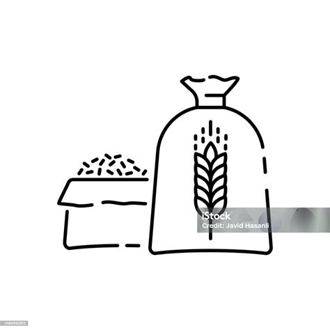 밀 곡물로 벡터 로고를 수확 농업 및 세계 농업 라인 아이콘 곡물 밀 보리 자루 시드 배정을 받은에 대한 스톡 벡터 아트 및