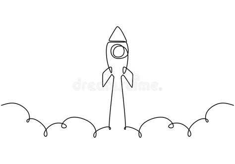 Spacecraft Flying Continuous Line Drawing Rocket Space Ship Launch Into Universe Concept Vector