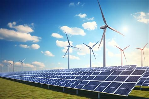 Premium Ai Image A Solar Panels And Wind Turbines